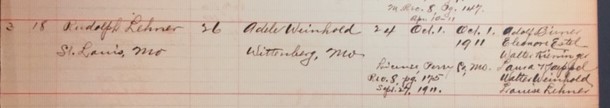 Lehner Weinhold marriage record St. Paul’s Wittenberg MO
