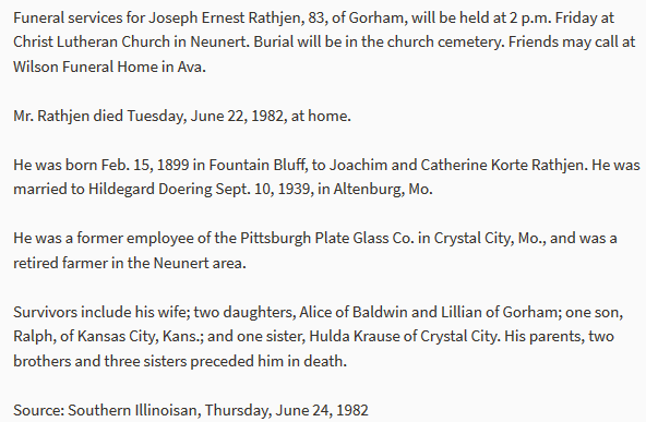 Joseph Rathjen obituary