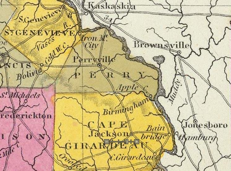 Missouri map including Birmingham 1846