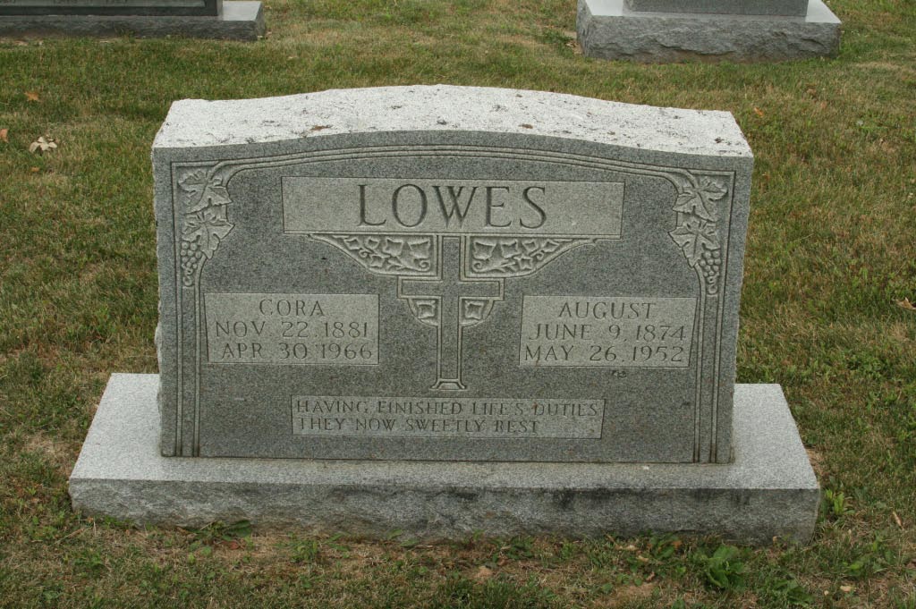 August and Cora Lowes gravestone St. John’s Fruitland MO